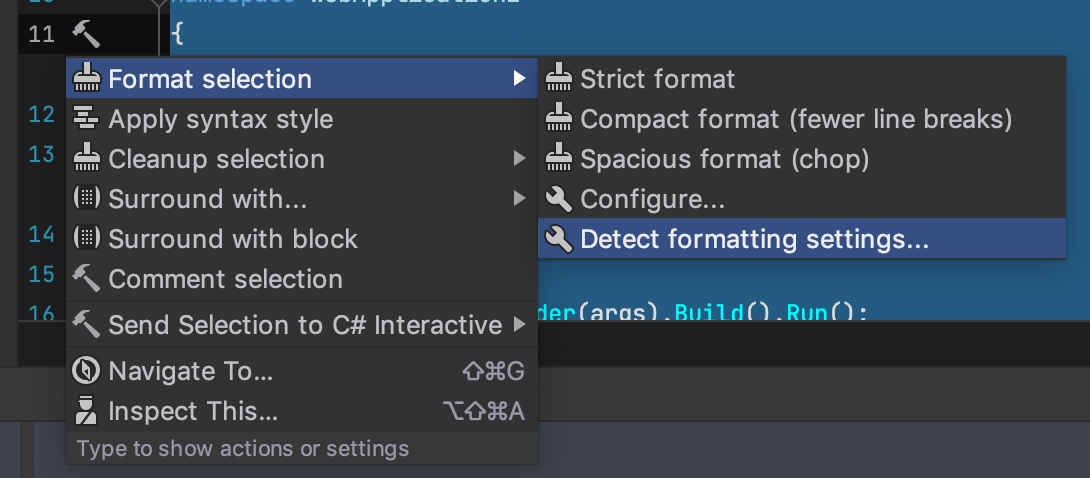 C Formatting Rider Support Jetbrains